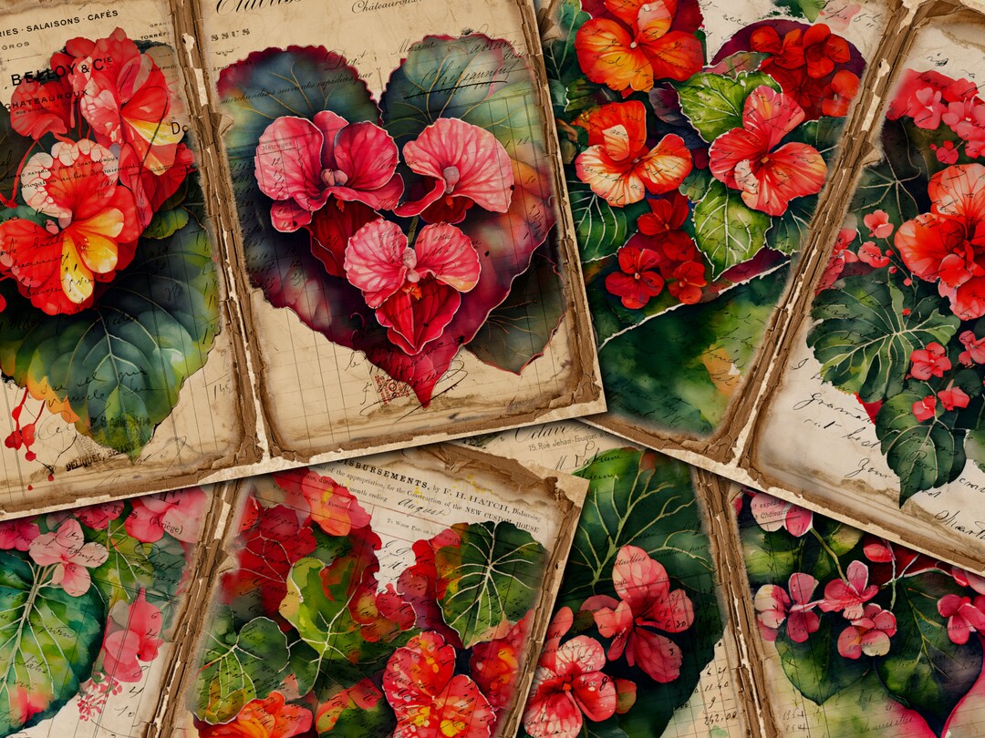 Junk Journal Printable, Begonia , Vintage Journal Pages, Junk Journal ...