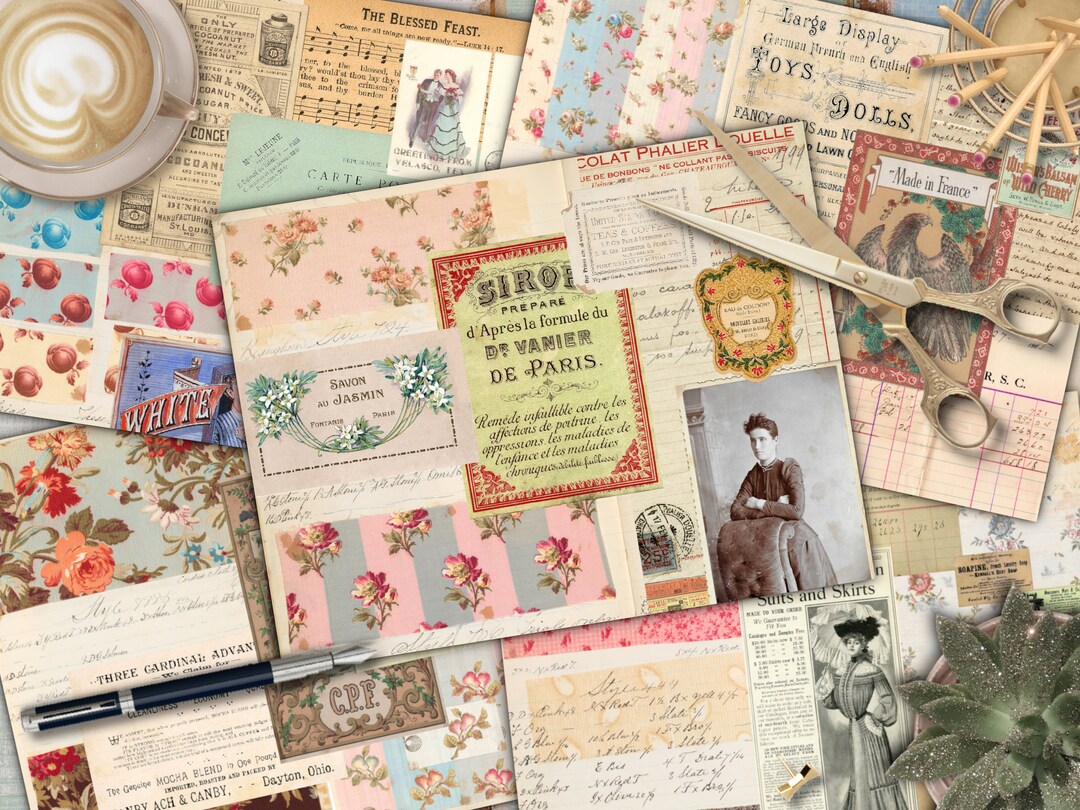 Junk Journal Printable, Junk Journal Digi Kit, Ephemera Collage Papers ...