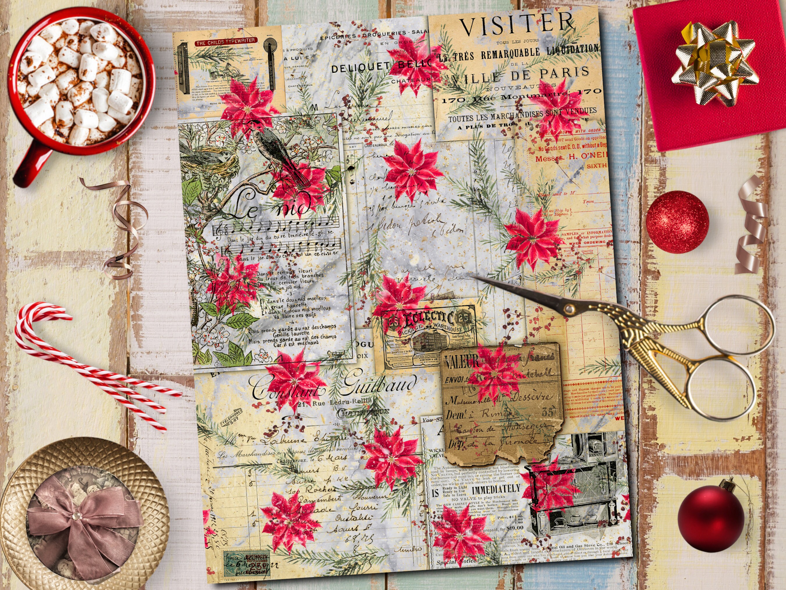 Vintage Christmas Ephemera Paper Pack, Junk Journal Digi Kit (digital ...