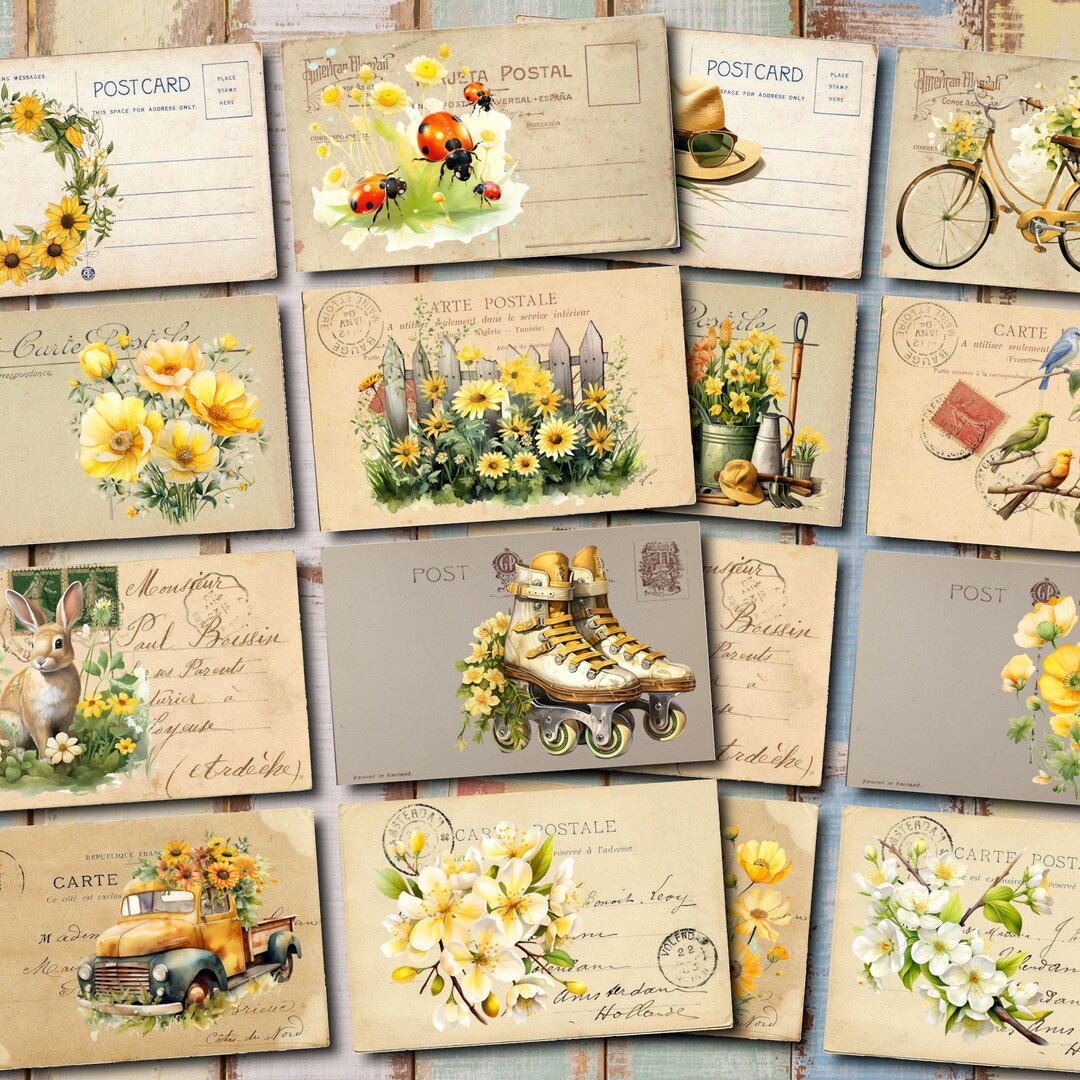 Yellow Spring Postcards: Floral Junk Journal Ephemera (digital Download ...