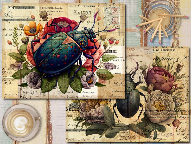 Beetle Junk Journal Papers: Vintage Bug Ephemera (digital Download) - Etsy