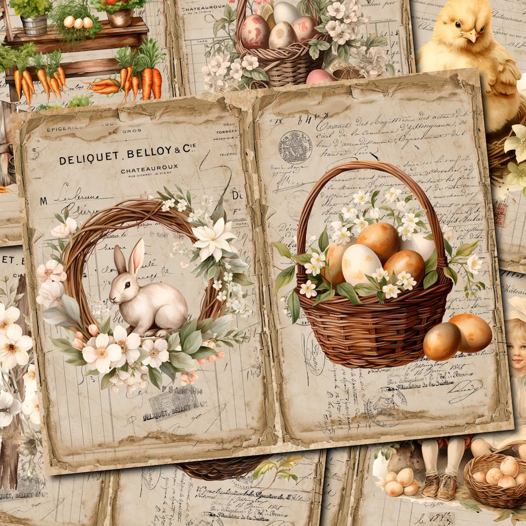 Antique Easter Day Junk Journal Pages, Bunny Junk Journal, Rabbit ...