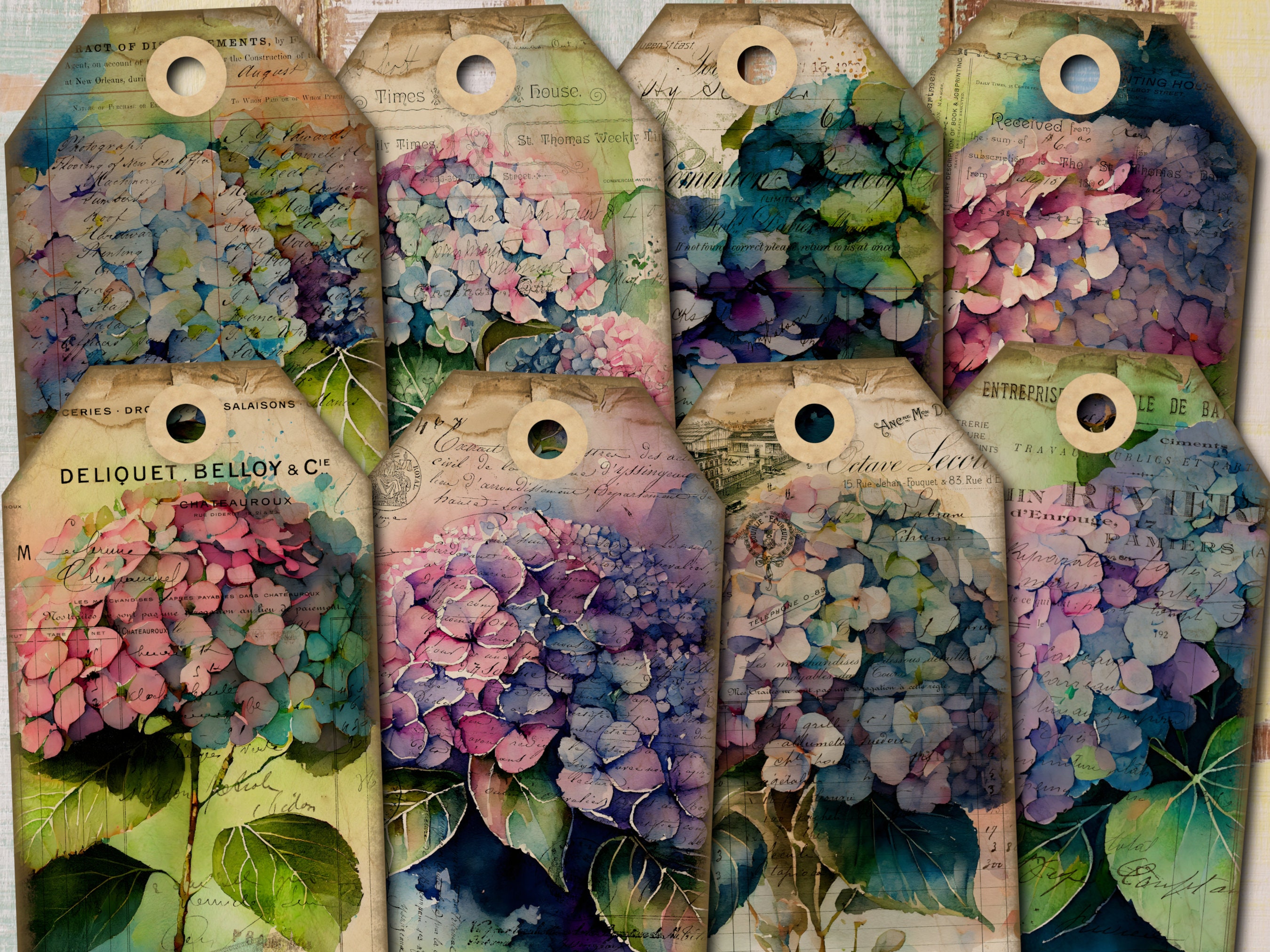 Hydrangea Junk Journal Tags: Vintage Flower Ephemera (digital Download ...