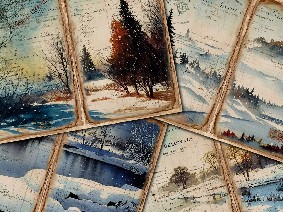 Winter Landscape Junk Journal Kit, Snowy Pine Trees (digital Download ...