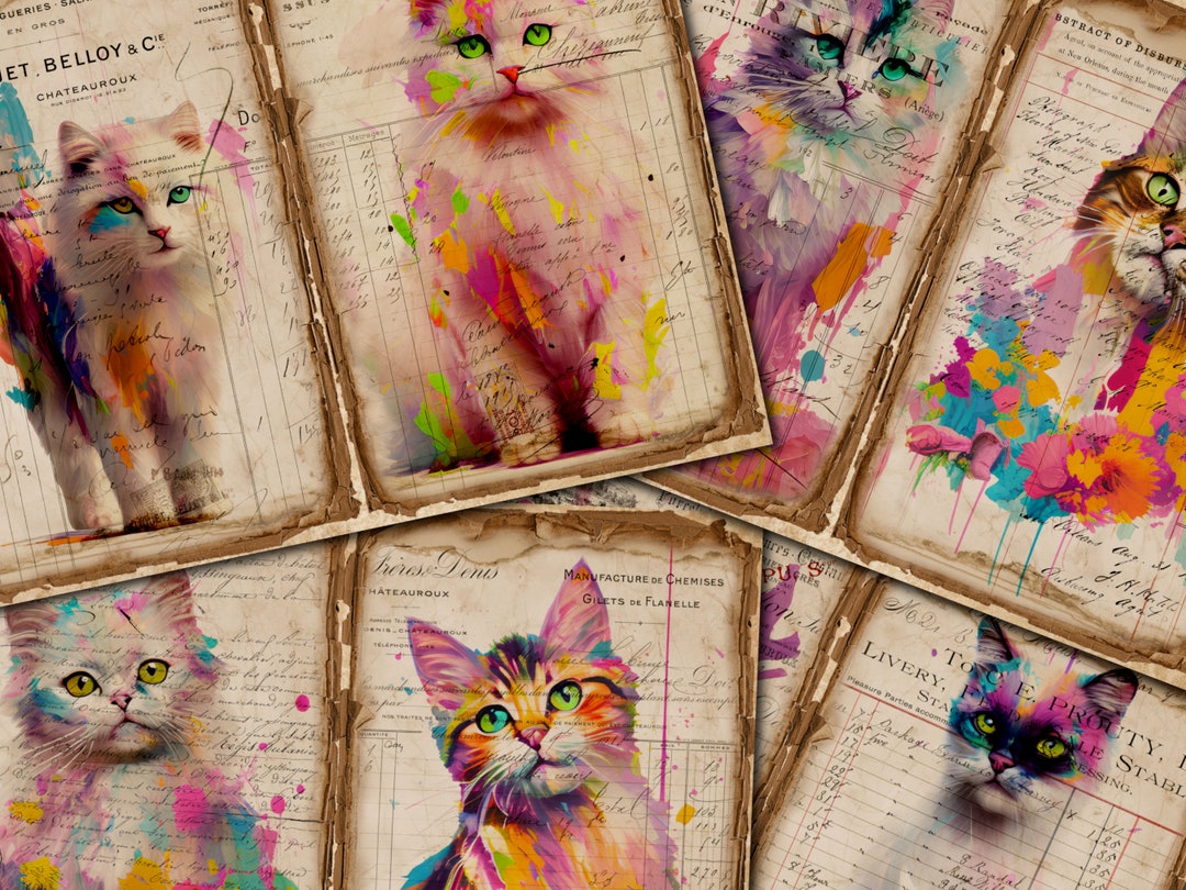 Vintage Cats Junk Journal Pages: Ephemeral Kitten Digi Kit (digital ...