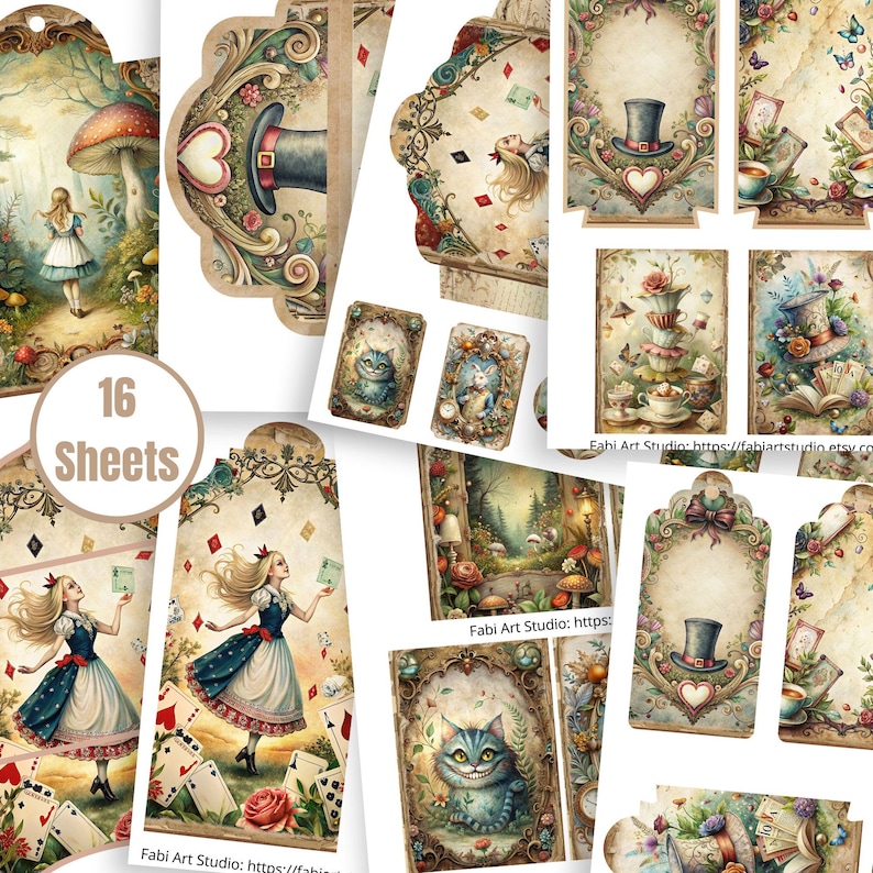 Alice in Wonderland Junk Journal Add-on Kit 1 | Printable Ephemera for ...