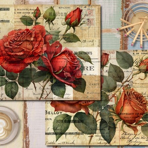 Red Roses Junk Journal Kit Vintage Journal Papers Rose Junk - Etsy