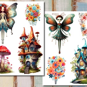 Fairy Fussy Cuts: Junk Journal Kit, Mushroom House Ephemera (digital ...