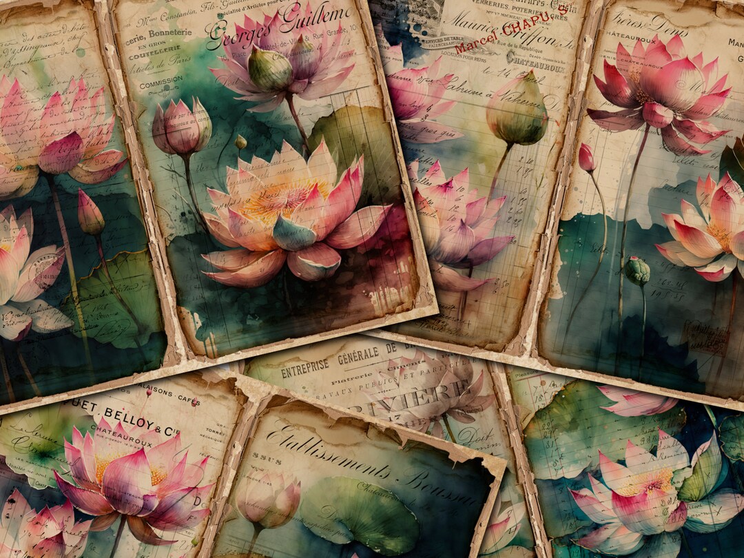 Vintage Lotus Junk Journal Pages: Floral Digi Kit (digital Download) - Etsy