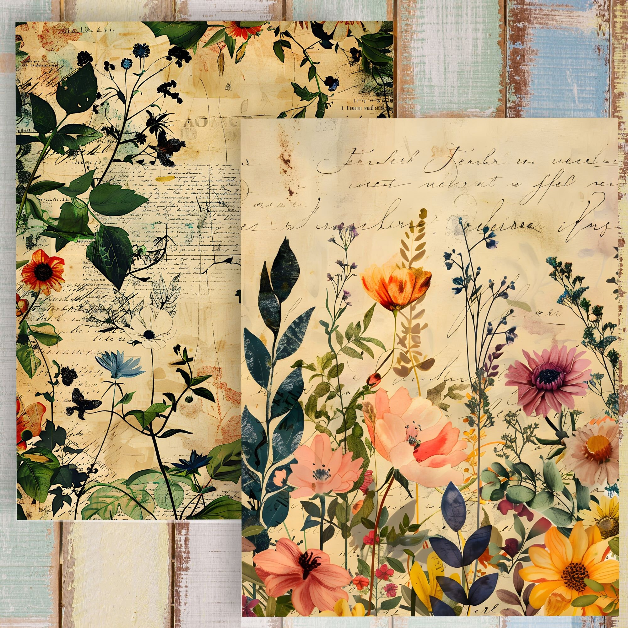 Wildflower Junk Journal Kit: Vintage Floral Scrapbook Paper (digital ...