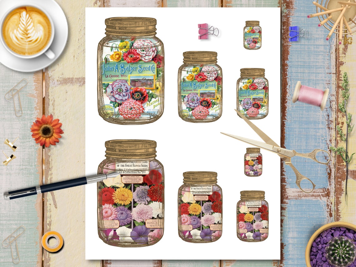 Junk Journal Digi Kit Digital Mason Jar Tags Ephemera - Etsy