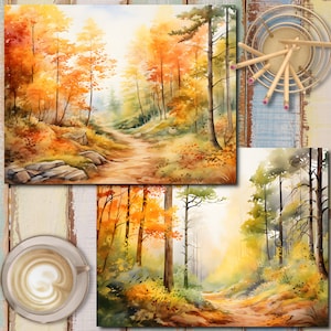 Autumn Forest Digital Junk Journal Background, Forest Collage , Digital ...