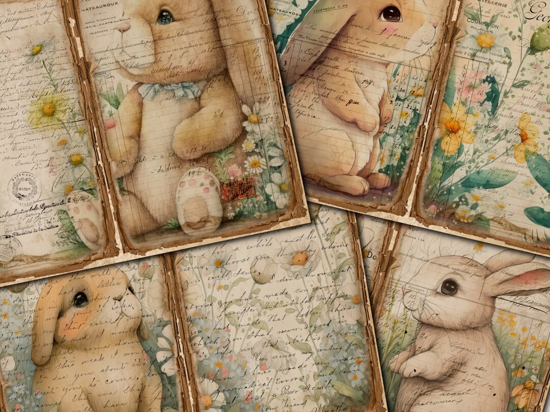 Cute Rabbit Junk Journal Kit Vintage Journal Pages Rabbit - Etsy