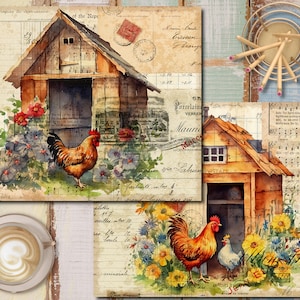 Vintage Rooster Junk Journal Papers: Chicken Coop Ephemera (digital ...