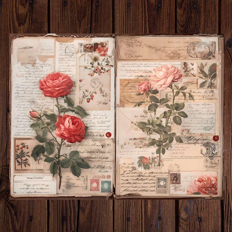 Vintage Roses Junk Journal Double-page Spread (digital Download ...