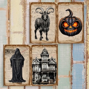 Vintage Creepy Halloween Junk Journal Pages: Eerie Digital Collage ...