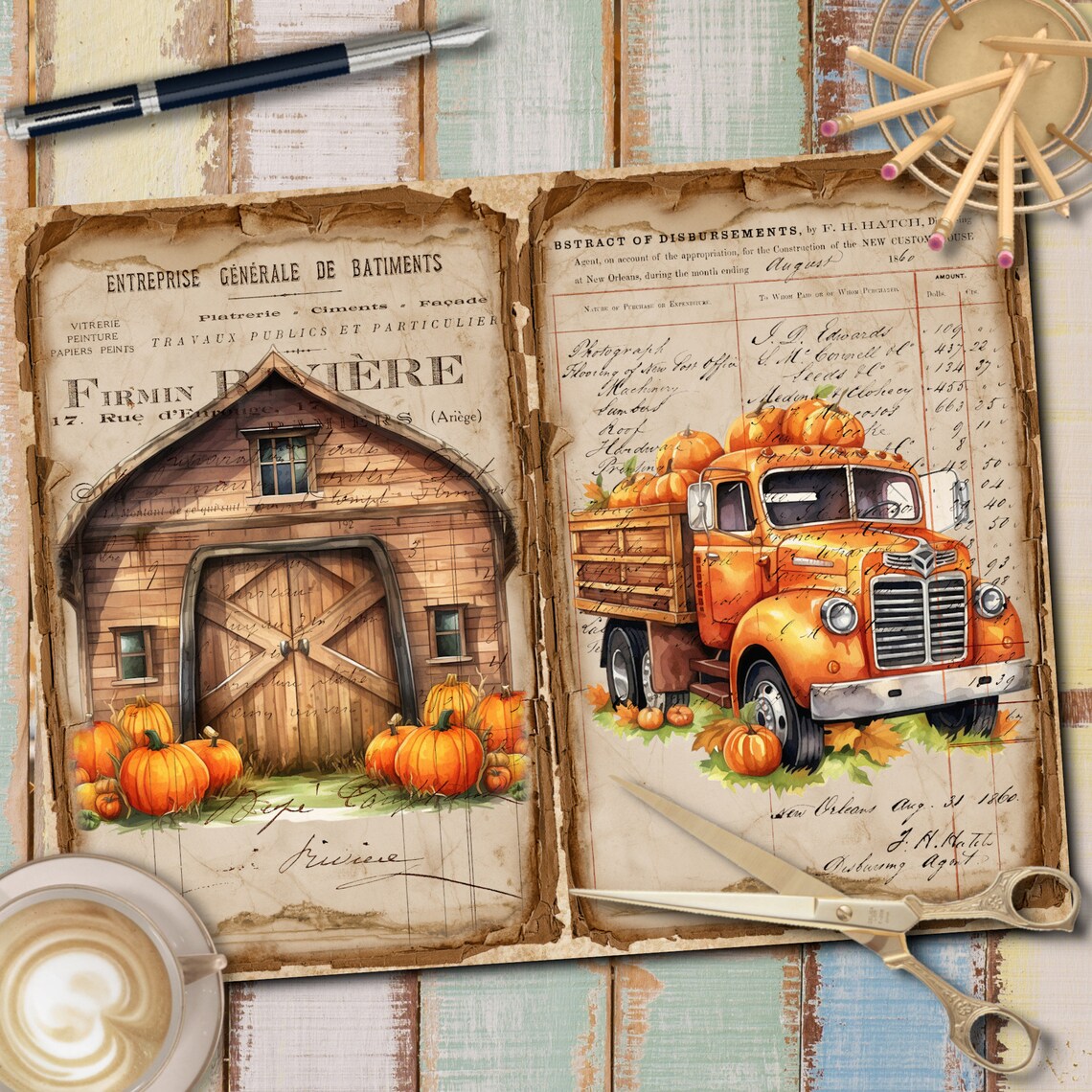 Fall Pumpkin Junk Journal Kit: Vintage Autumn Printable Pages (digital ...