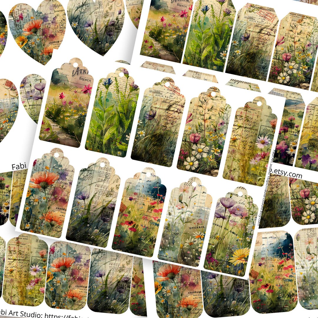 Watercolor Wildflowers Printable Tags: Vintage Floral Ephemera (digital ...