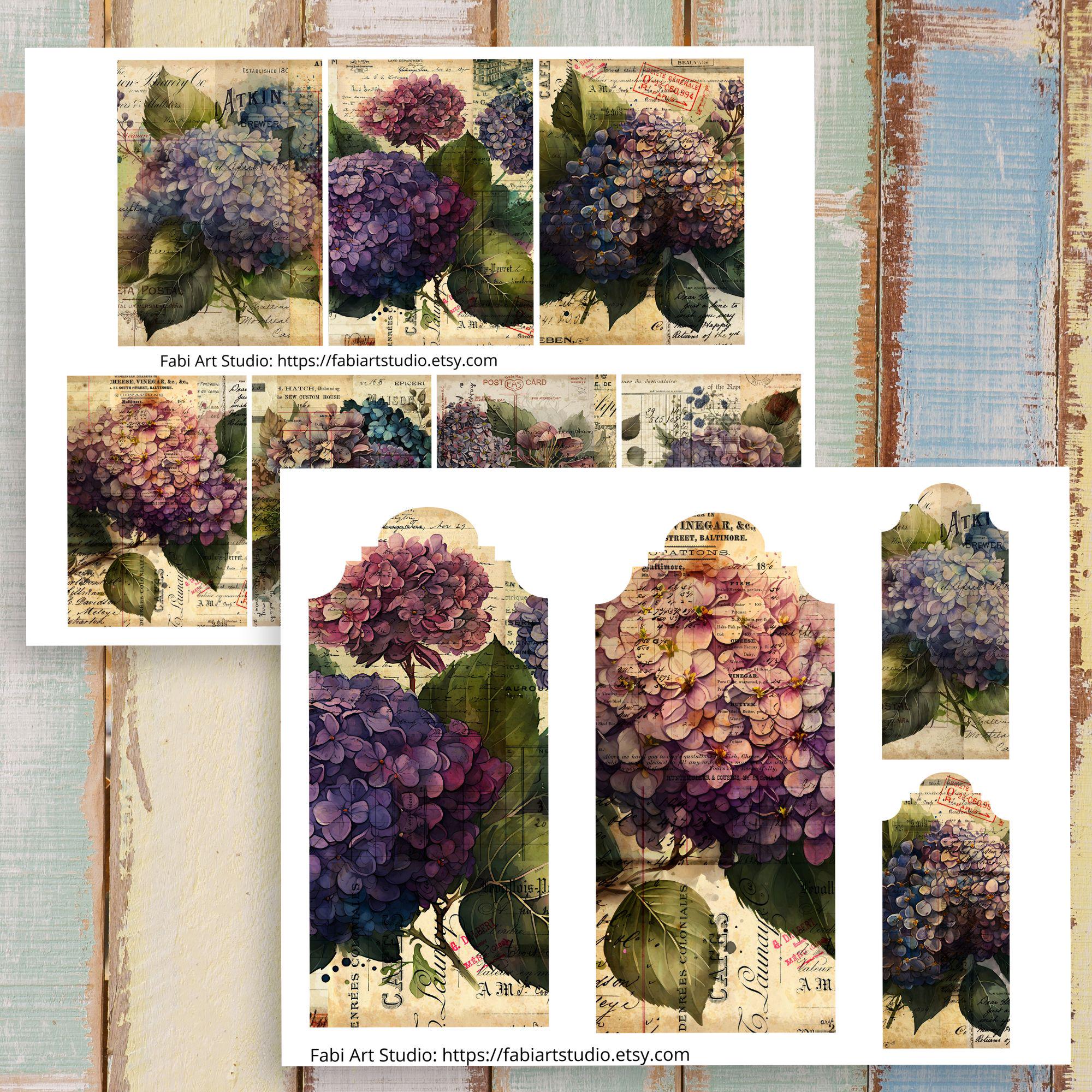 Hydrangea Junk Journal Kit I: Printable Ephemera, Tags, Cards (digital ...