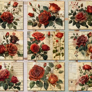 Red Roses Junk Journal Kit Vintage Journal Papers Rose Junk - Etsy