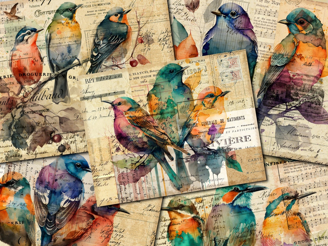 Junk Journal Printable, Birds , Vintage Journal Papers, Flowers Junk ...