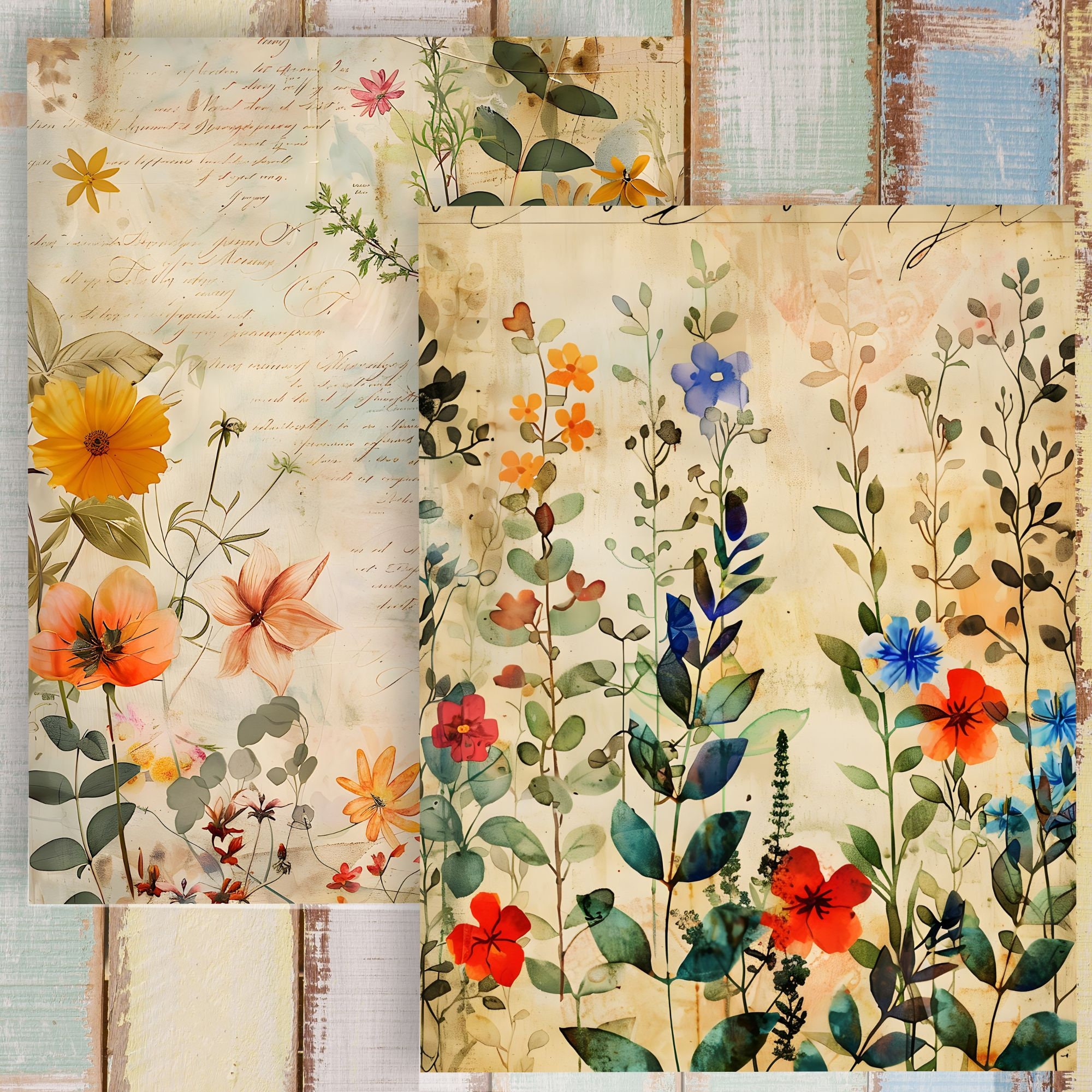 Wildflower Junk Journal Kit: Vintage Floral Scrapbook Paper (digital ...