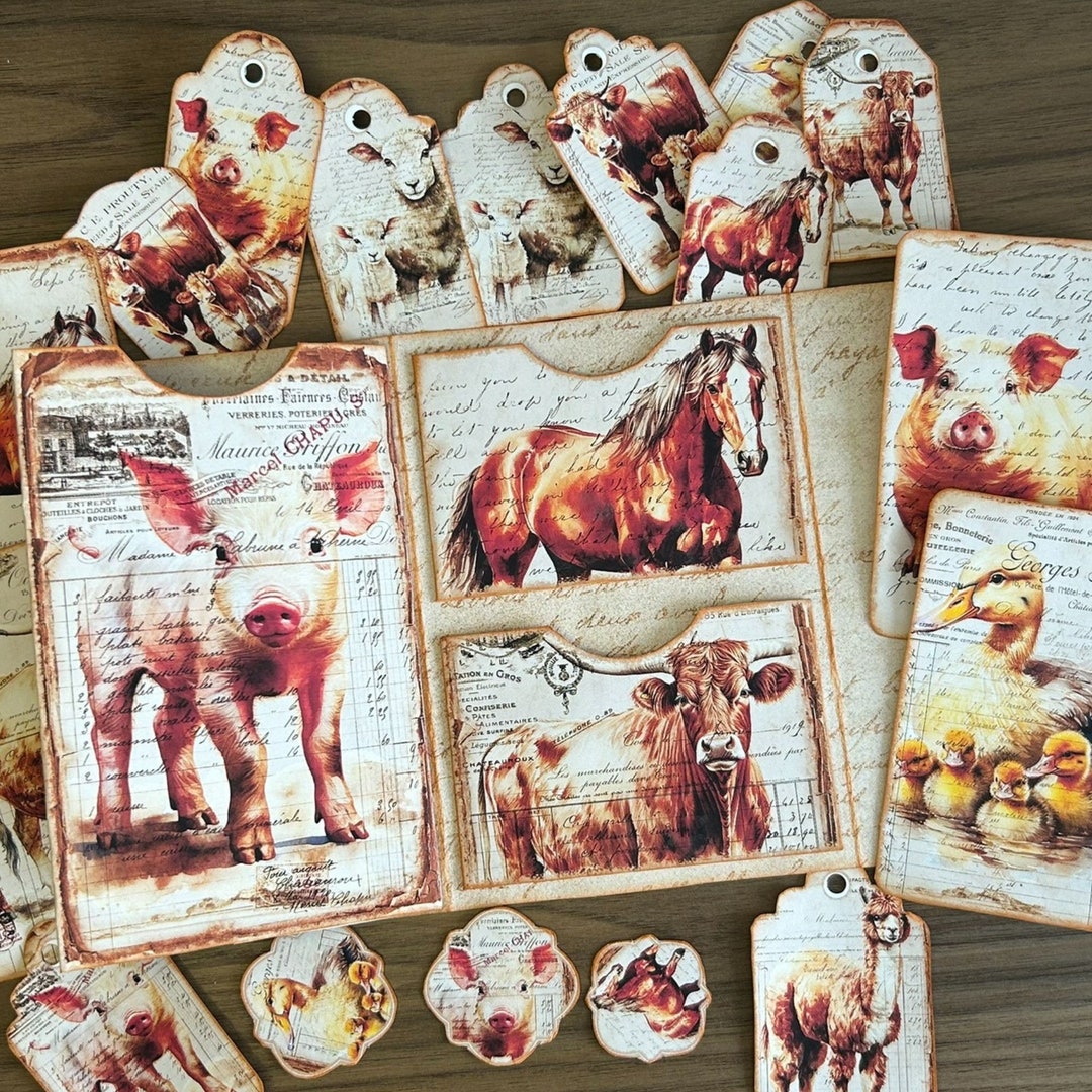 Farm Animals Junk Journal Folio: Vintage Barnyard Ephemera (digital ...