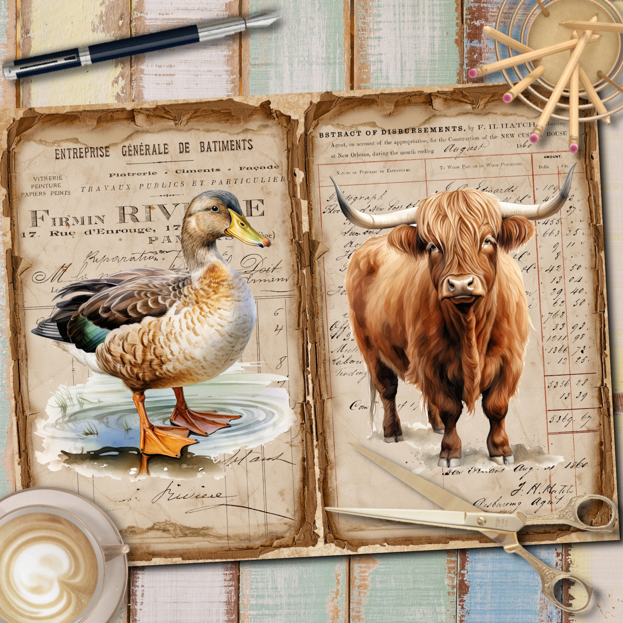 DIGITAL Farm Animals Junk Journal Kit – Vintage Double Pages Printable ...