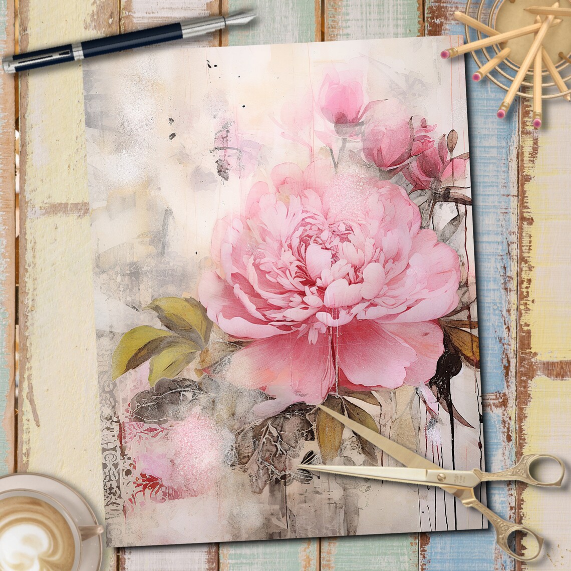 Pink Peony Collage Paper: Junk Journal Printable (digital Download) - Etsy