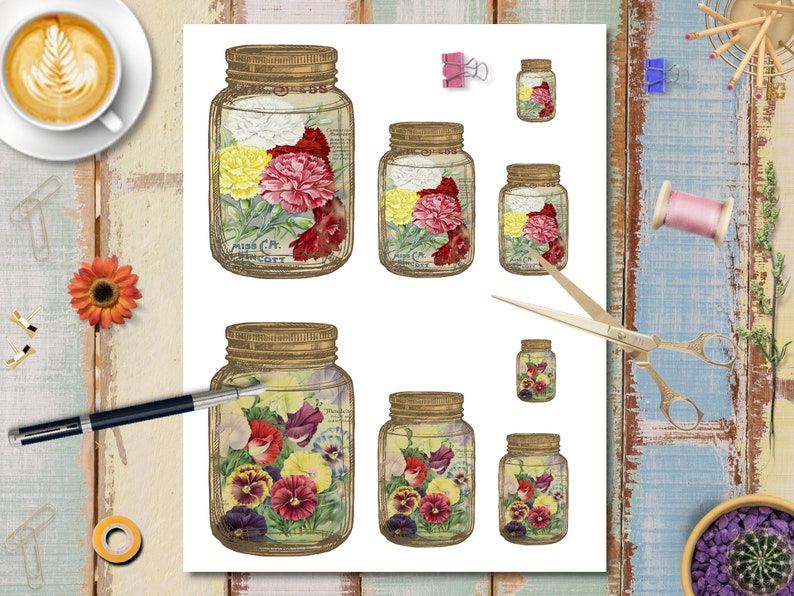 Junk Journal Digi Kit Digital Mason Jar Tags Ephemera - Etsy