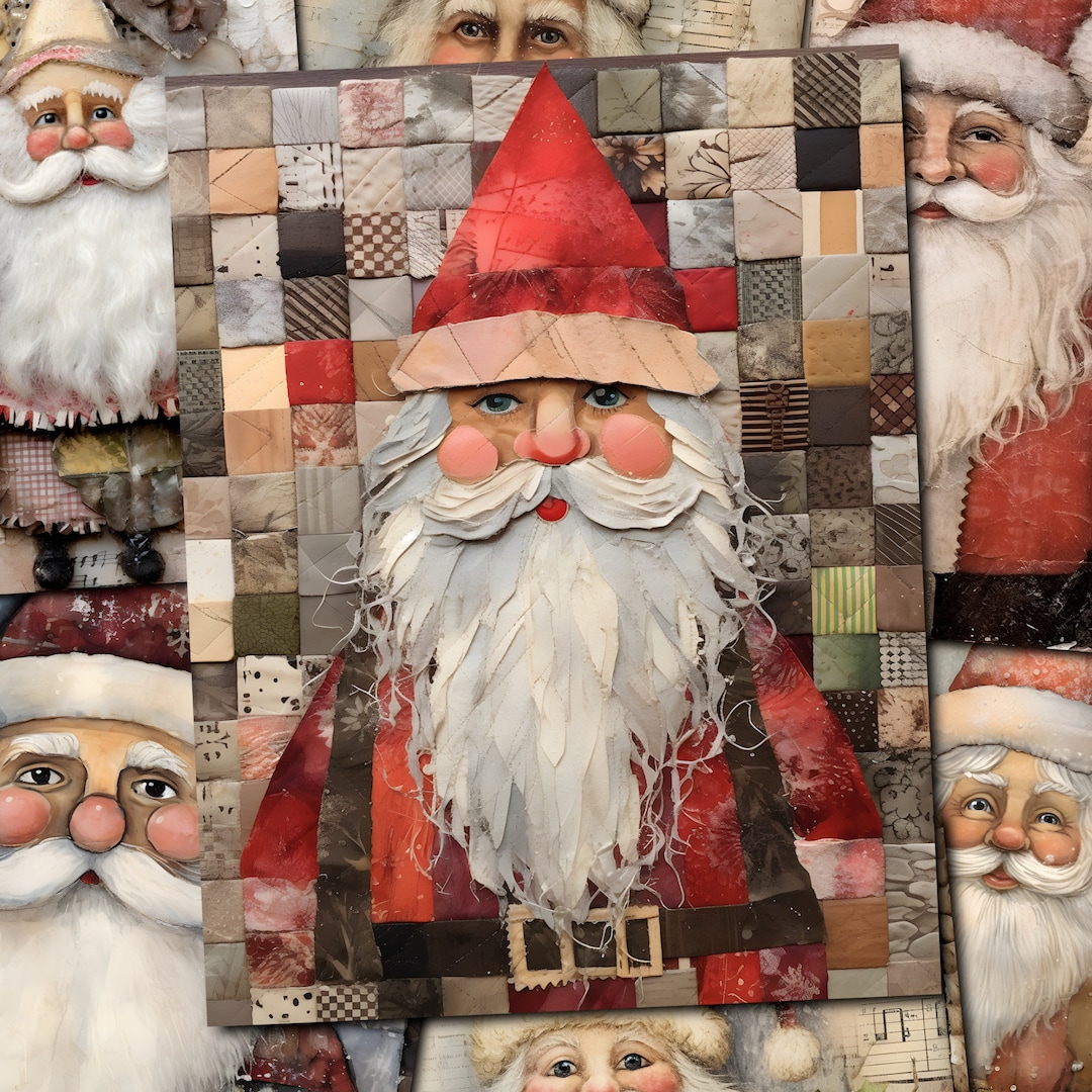 8 Nostalgic Santa Claus Collage Art Papers for Creative Projects and ...
