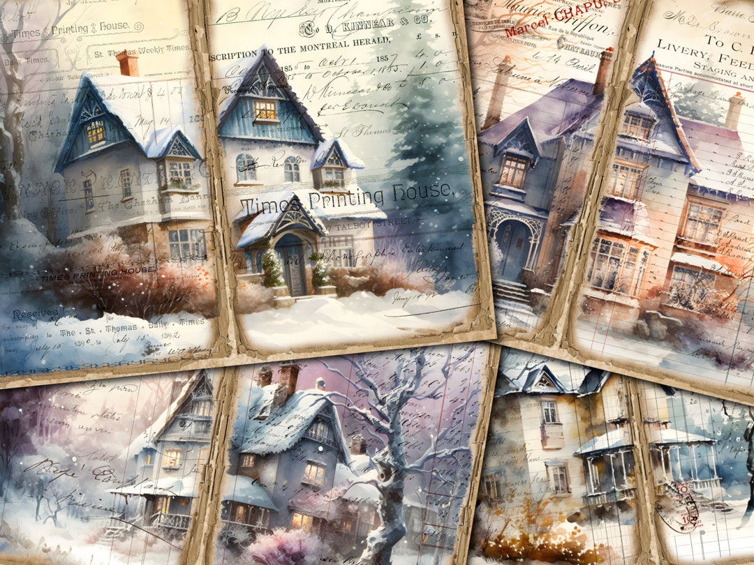 Junk Journal Printable, Winter House , Vintage Journal Pages, Junk ...