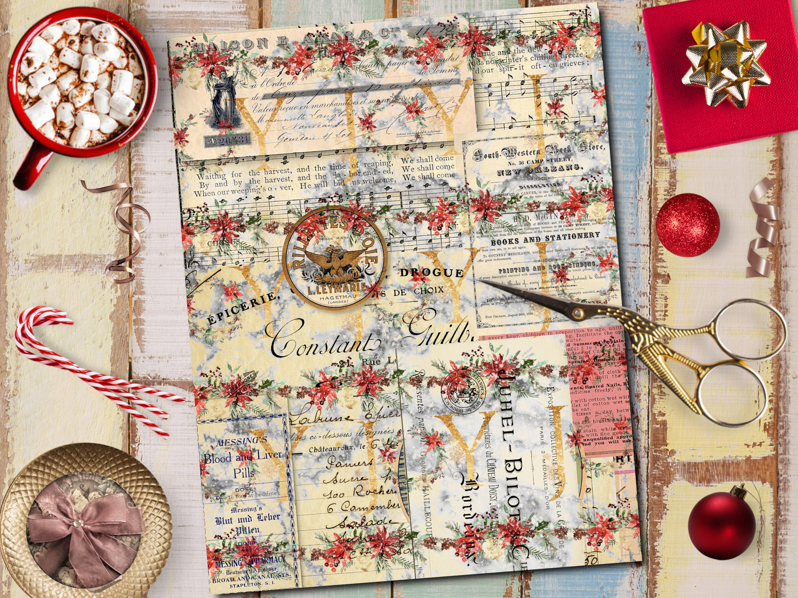 Vintage Christmas Ephemera Paper Pack, Junk Journal Digi Kit (digital ...
