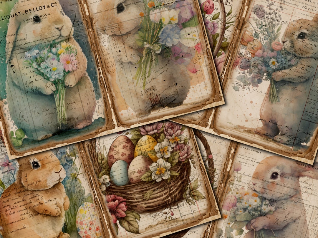 Junk Journal Printable, Cute Rabbit , Vintage Journal Pages, Rabbit ...