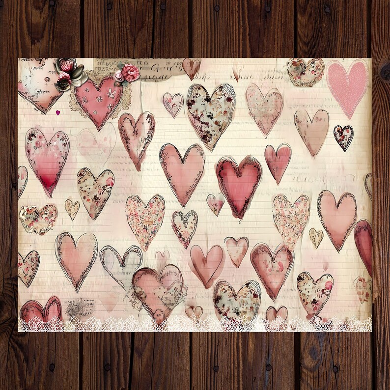 Vintage Valentine Papers – Pink Hearts Shabby Chic Junk Journal ...