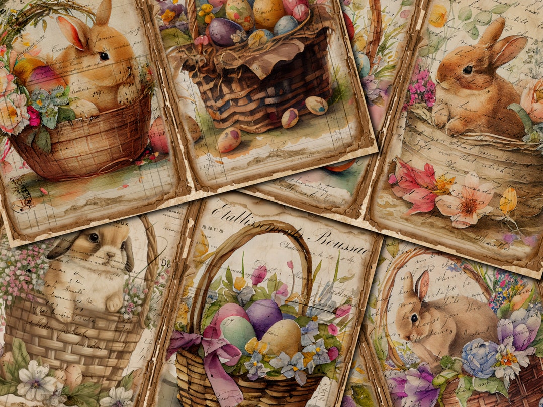 Easter Bunnies Junk Journal Kit Easter Egg Hunt Vintage Ephemera Bunny ...