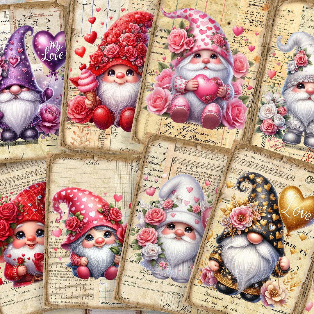 Valentine Gnome Junk Journal Kit, Pages, Valentines Day Gnomes Junk ...