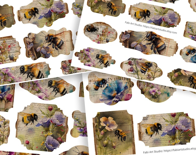 Vintage Bee Labels: Printable Scrapbook & Junk Journal Embellishments ...