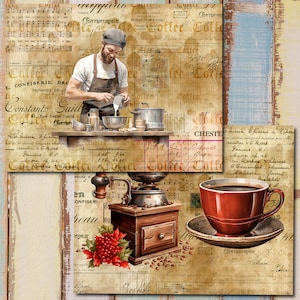 Coffee Collage Sheet, Coffee Junk Journal Kit, Vintage Journal Paper ...