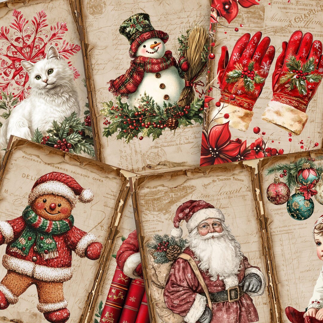 Vintage Christmas Paper Pack | 5 Old-timey Digital Scrapbook Pages ...