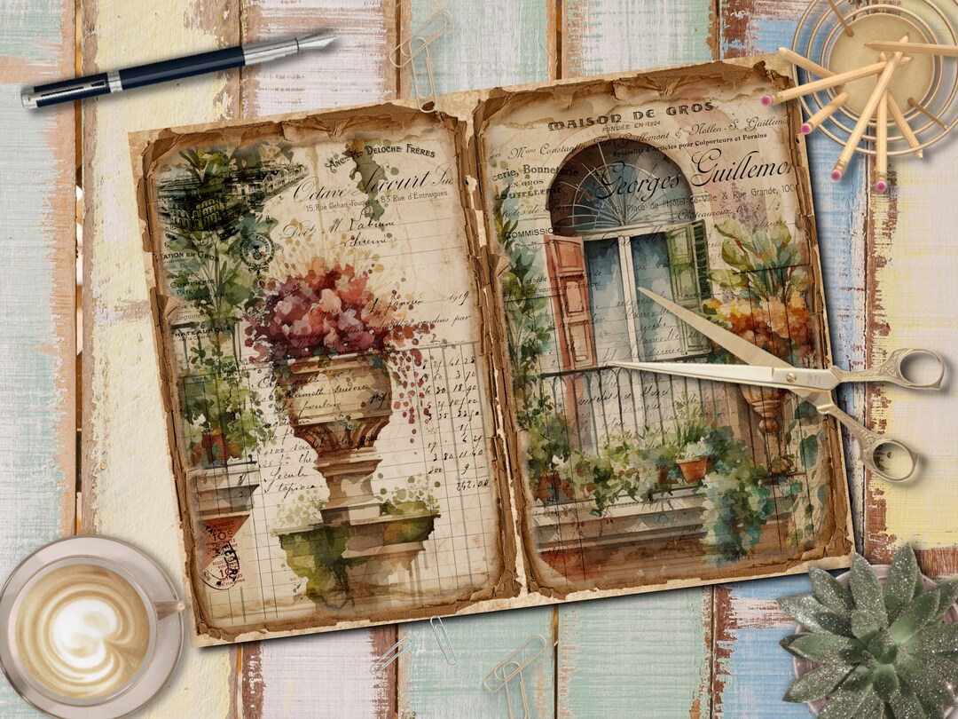 Junk Journal Printable, Floral Window , Vintage Journal Pages, Flower ...