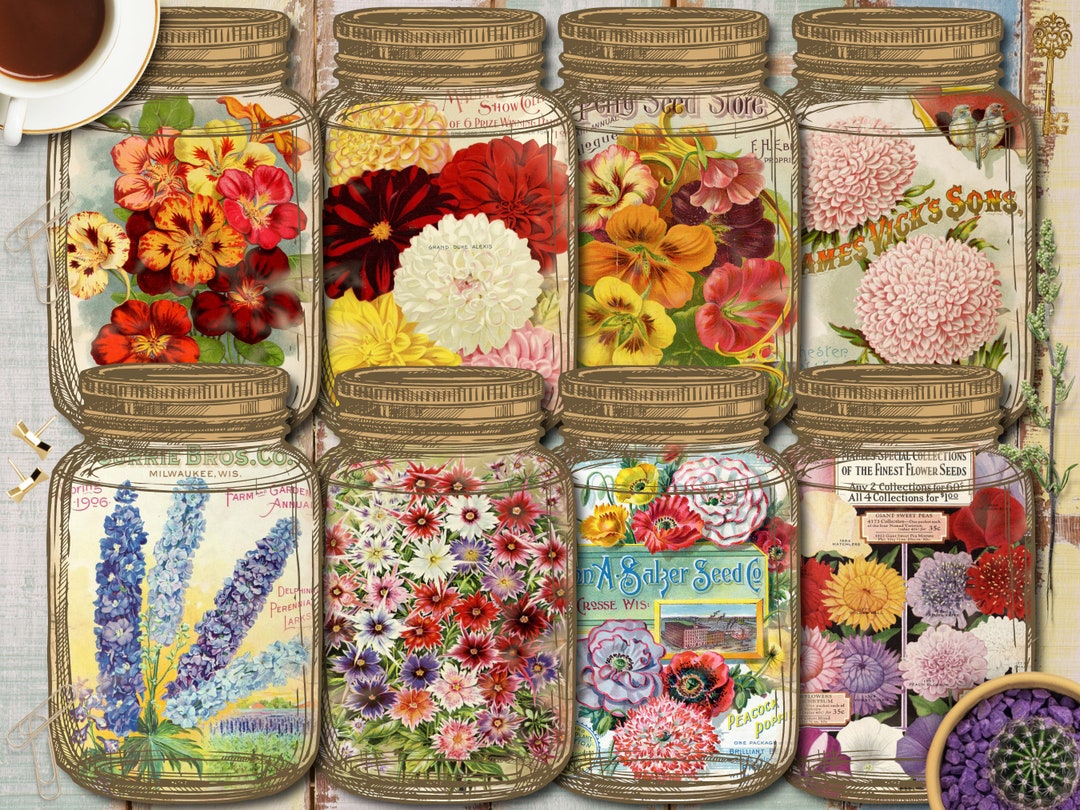 Junk Journal Digi Kit, Digital Mason Jar Tags Ephemera, Fussy Cut Mason ...