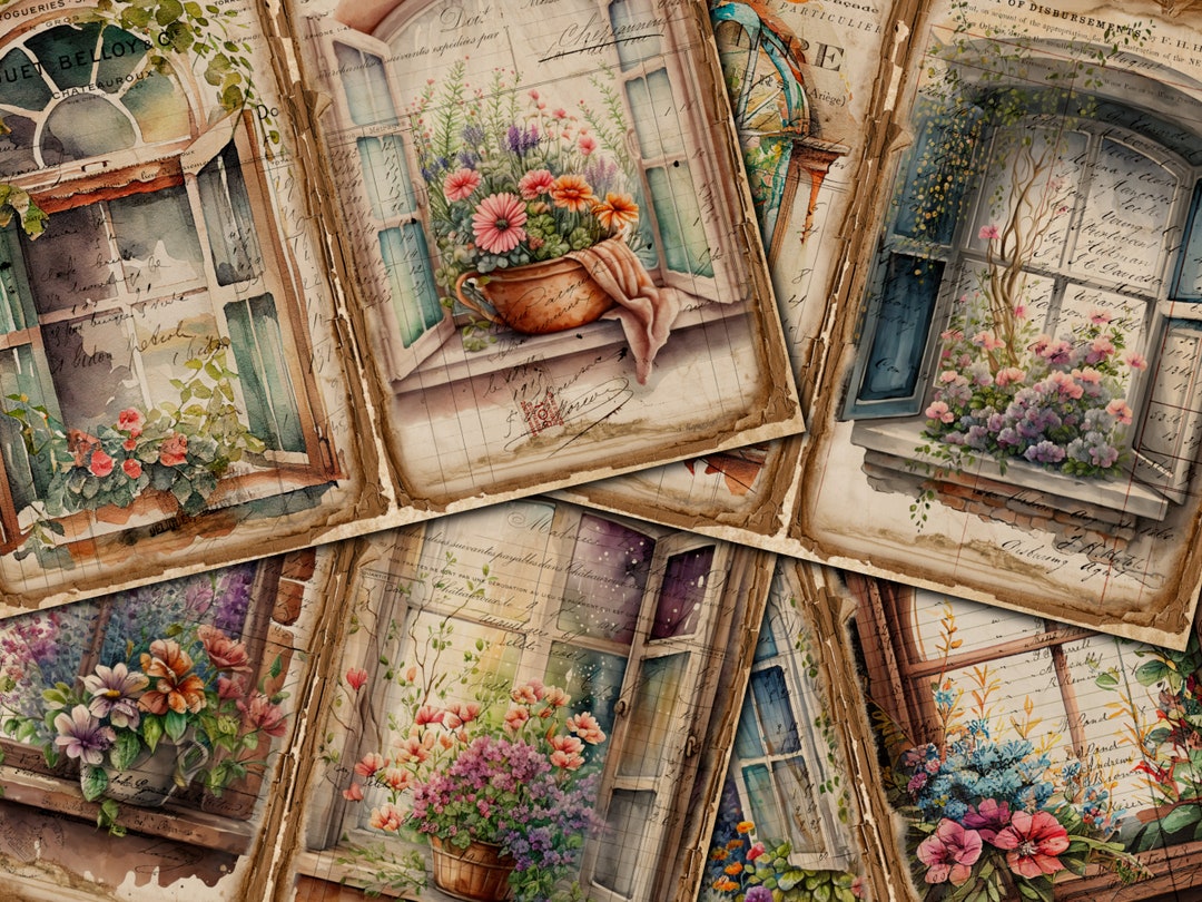 Junk Journal Printable, Floral Window Vintage Journal Pages, Flower ...