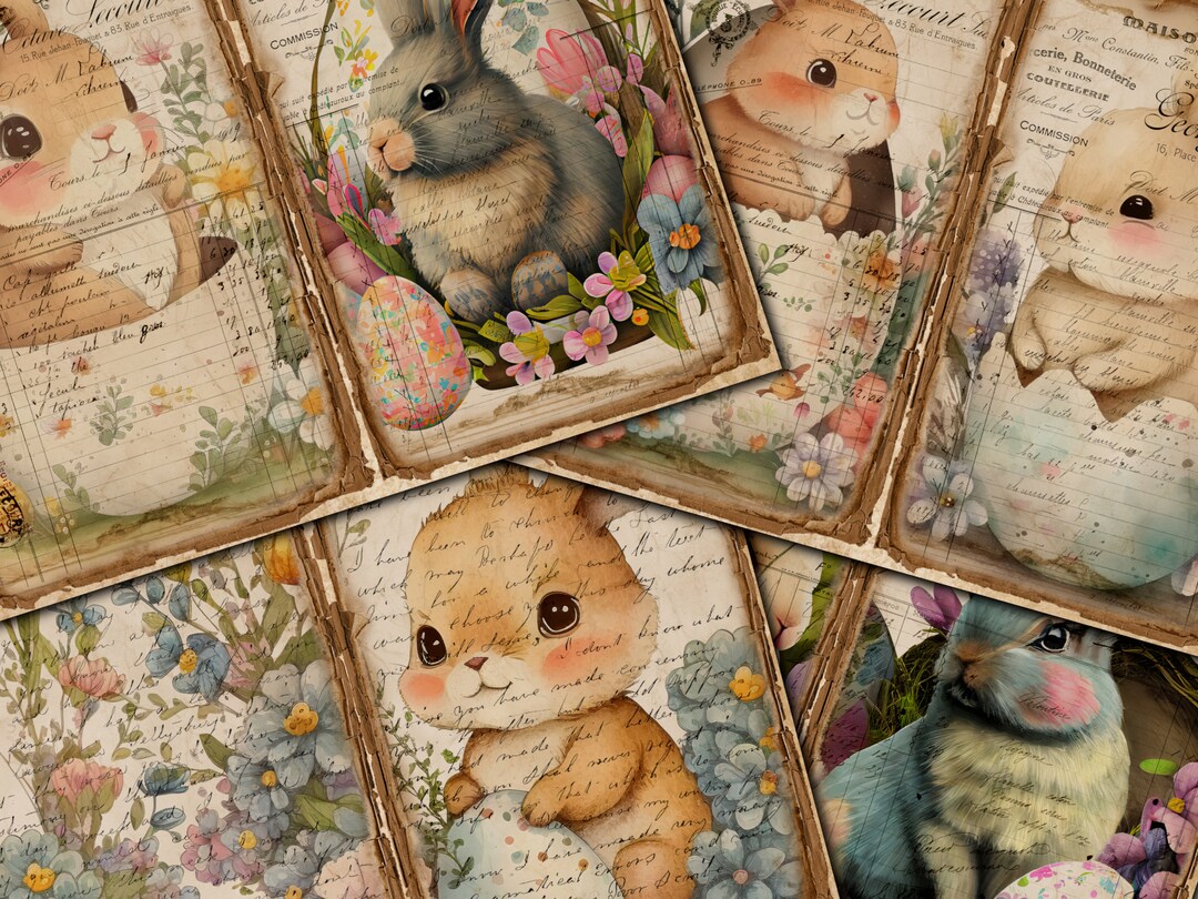 Junk Journal Printable, Cute Rabbit , Vintage Journal Pages, Rabbit ...