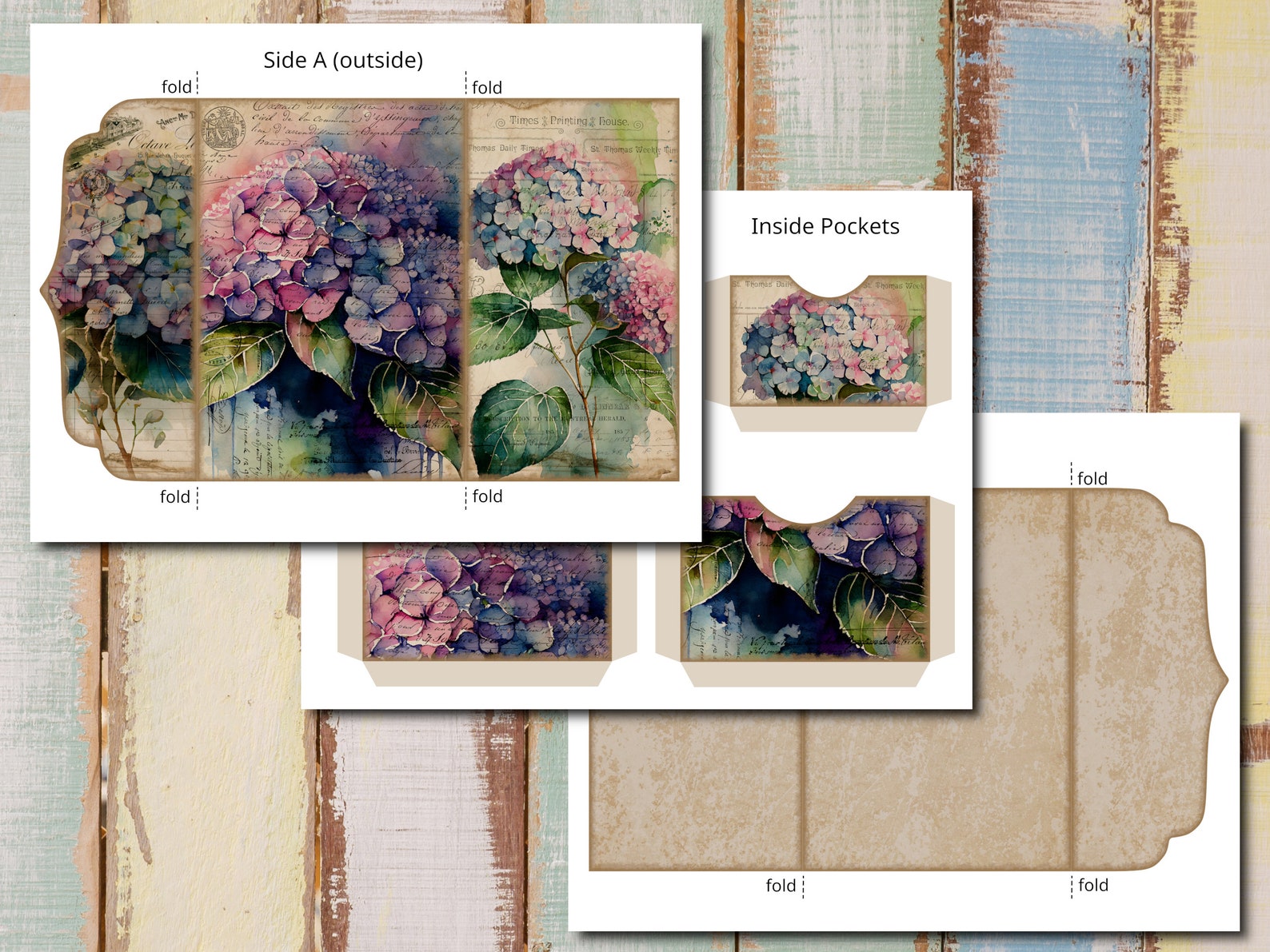 Hydrangea Junk Journal Kit: Printable Folding Folio, Collage Sheets ...