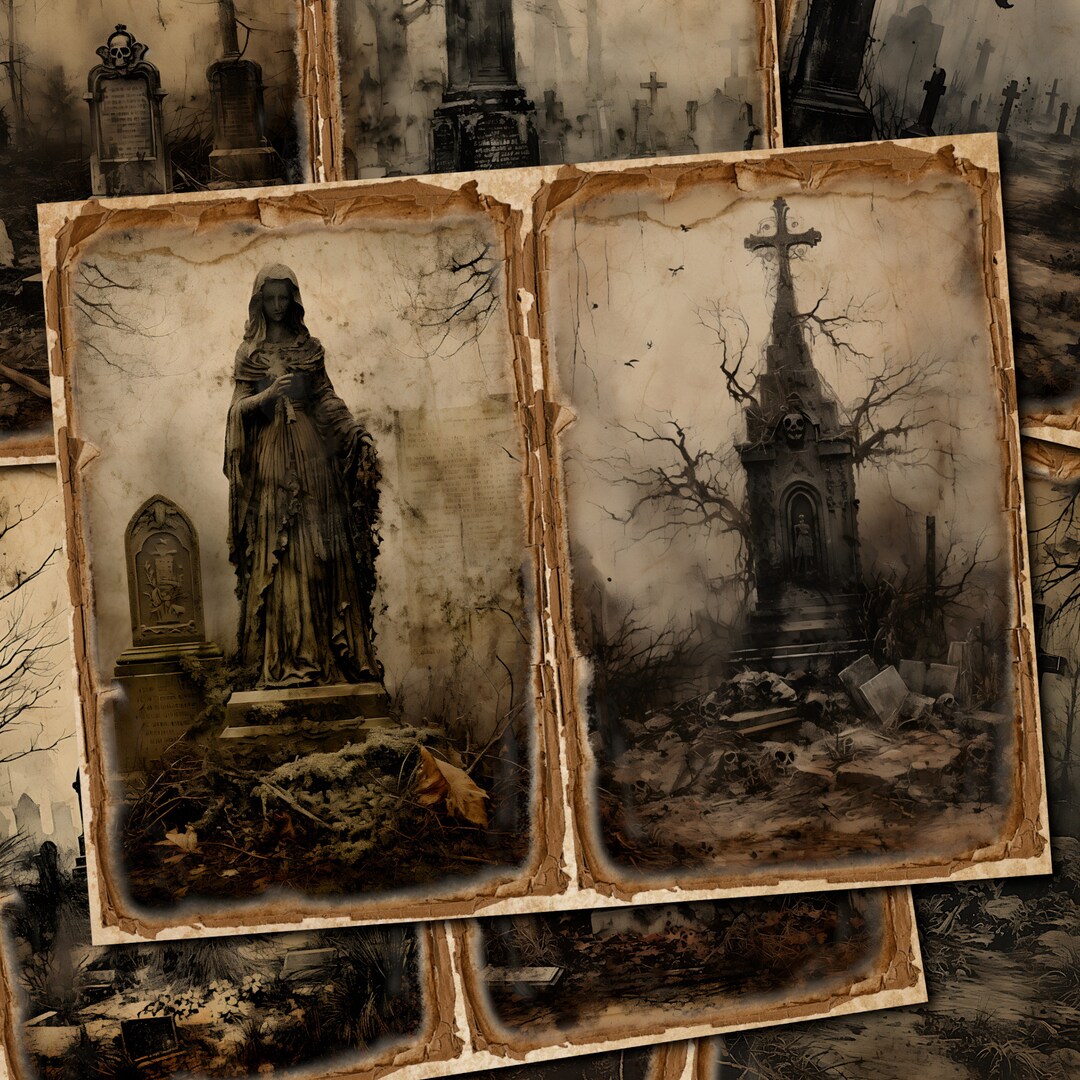 Spooky Gothic Cemetery Double Pages, Halloween Junk Journal Kit ...