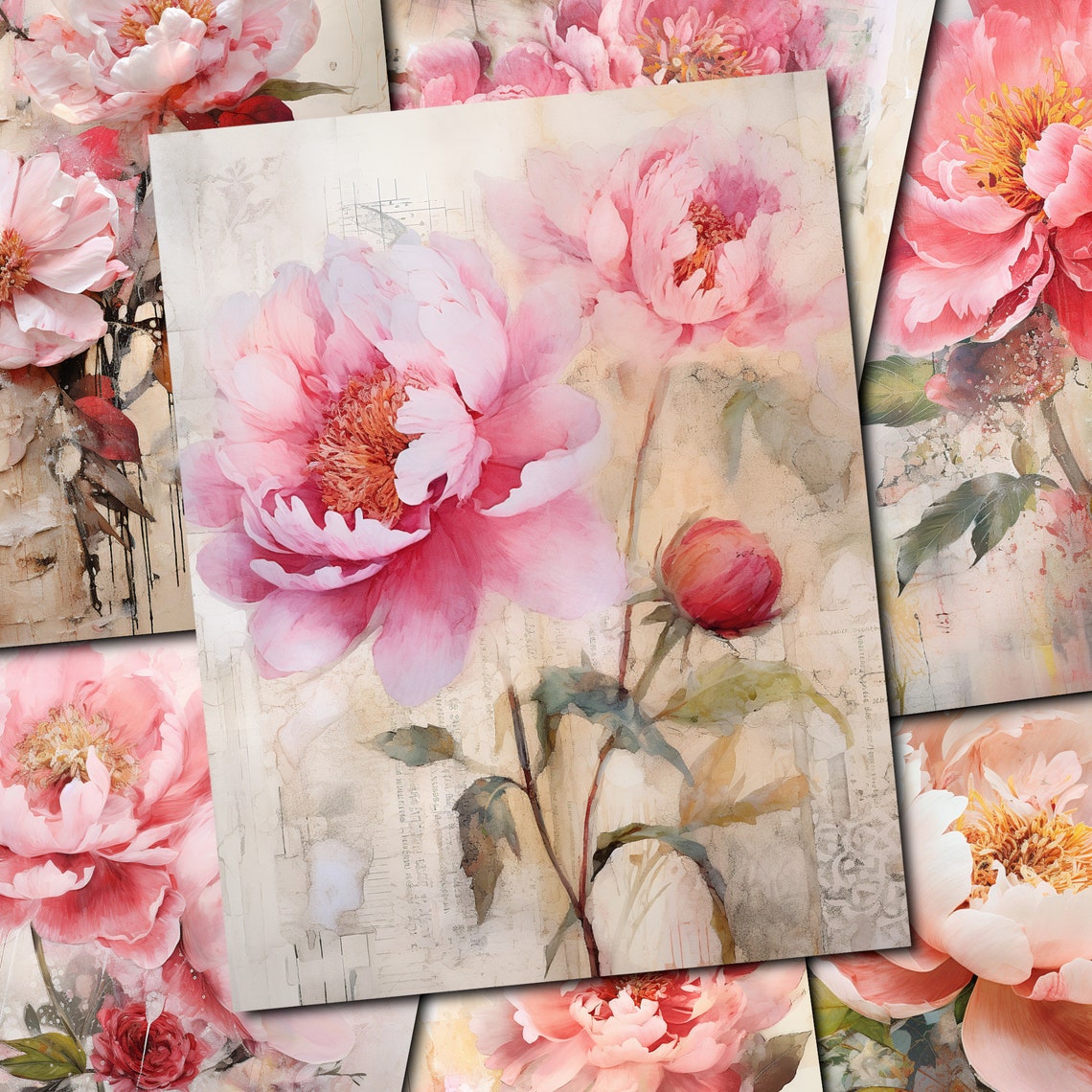 Pink Peony Collage Paper: Junk Journal Printable (digital Download) - Etsy