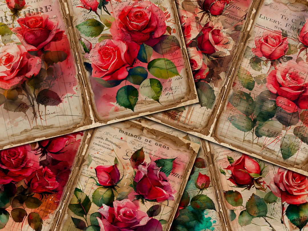 Vintage Red Rose Junk Journal Pages: Printable Collage Kit (digital ...