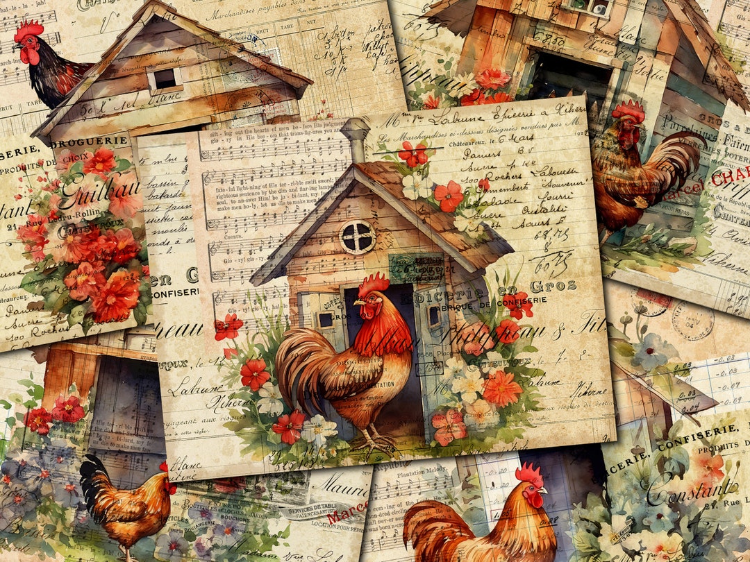 Vintage Rooster Junk Journal Papers: Chicken Coop Ephemera (digital ...