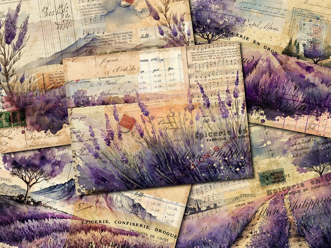 Lavender Fields Vintage Journal Papers: Printable Digi Kit (digital ...
